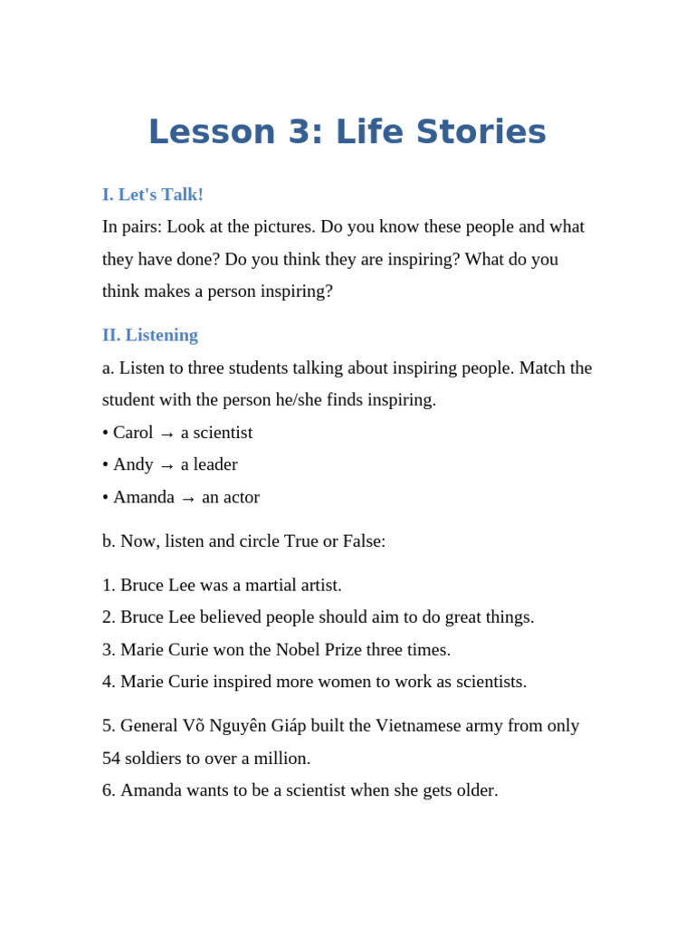 Lesson 3 Life Stories | PDF