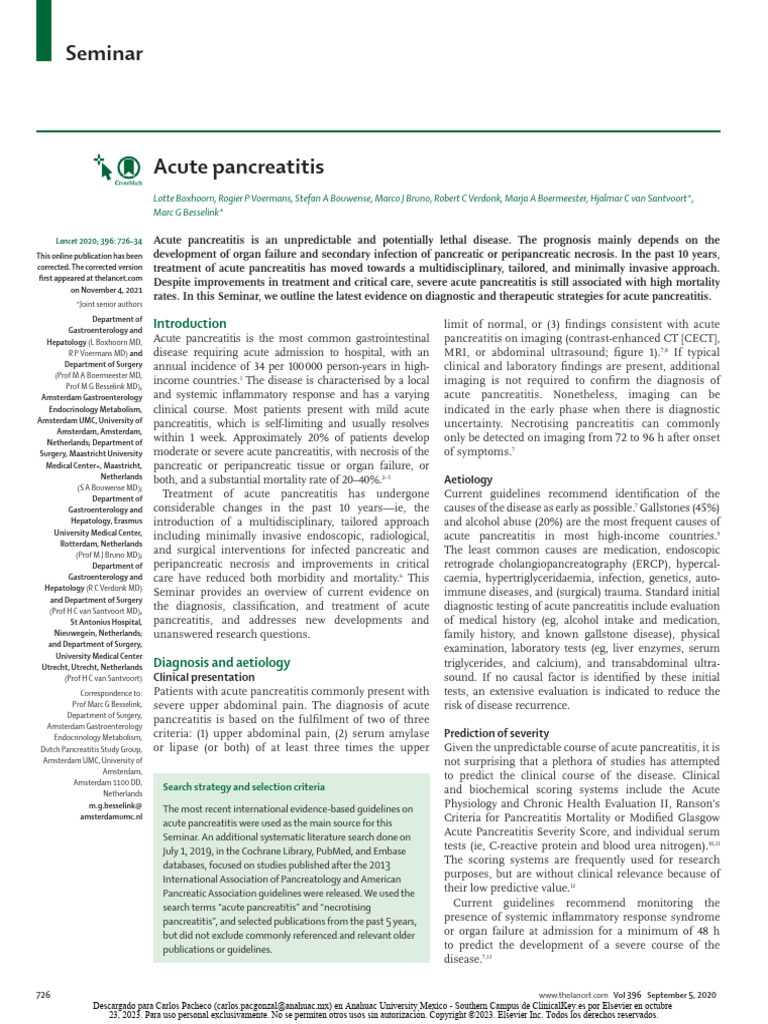Acute Pancreatitis: Diagnosis and Treatment | PDF | Gastroenterology ...