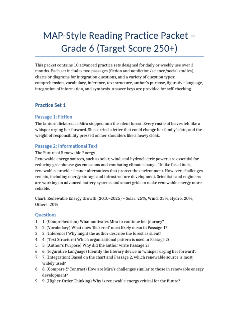 Grade 6 MAP Reading Practice Packet | PDF
