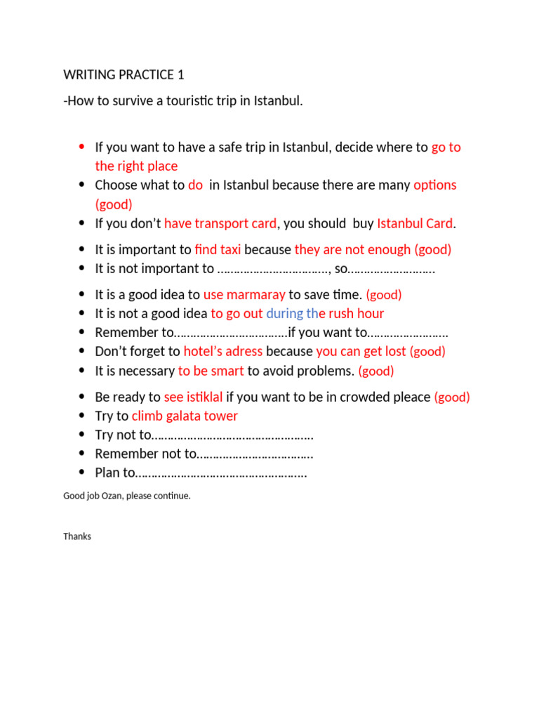 Writing Practice - How To Survive A Trip | PDF