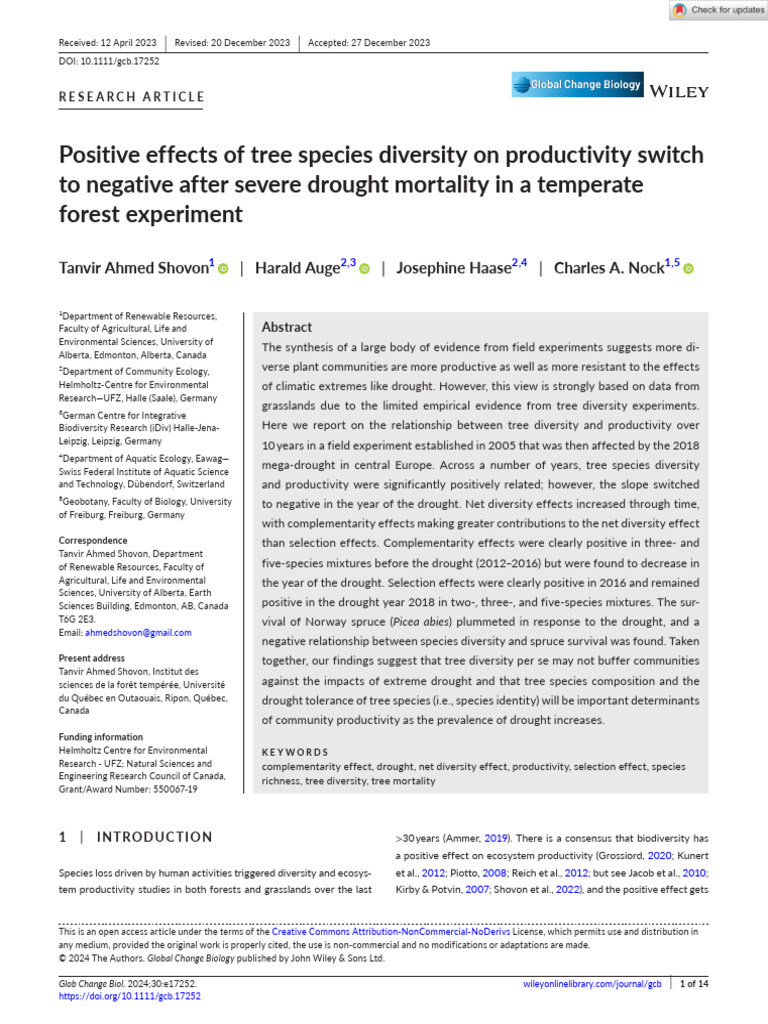 Shovon Et Al. - 2024 - Global Change Biology - Positive Effects of Tree ...