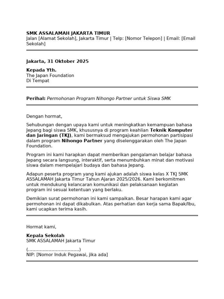 Permohonan Program Nihongo Partner SMK | PDF
