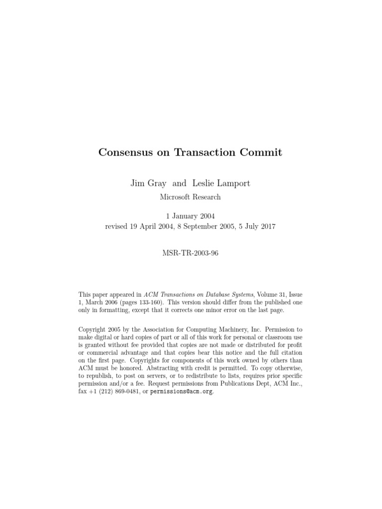 Consensus On Transaction Commit | PDF | Fault Tolerance | Computing