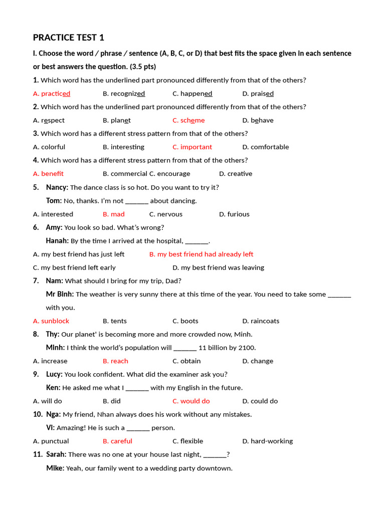 English Practice Test Questions | PDF | Adolescence | Natural Environment