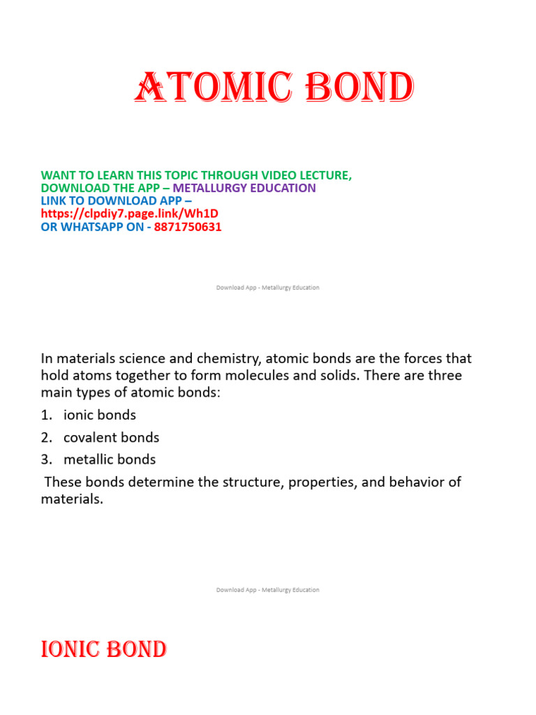 Atomic Bond | PDF | Ionic Bonding | Chemical Bond