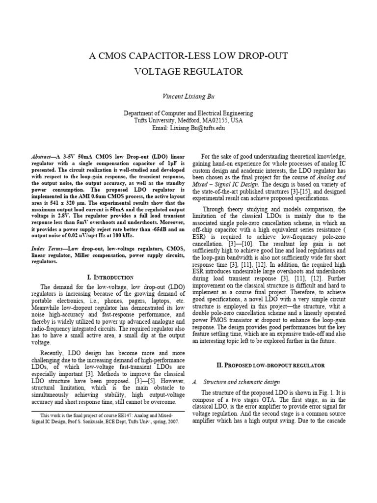 CMOS Capacitor-Less LDO Regulator Design | PDF | Electromagnetism ...