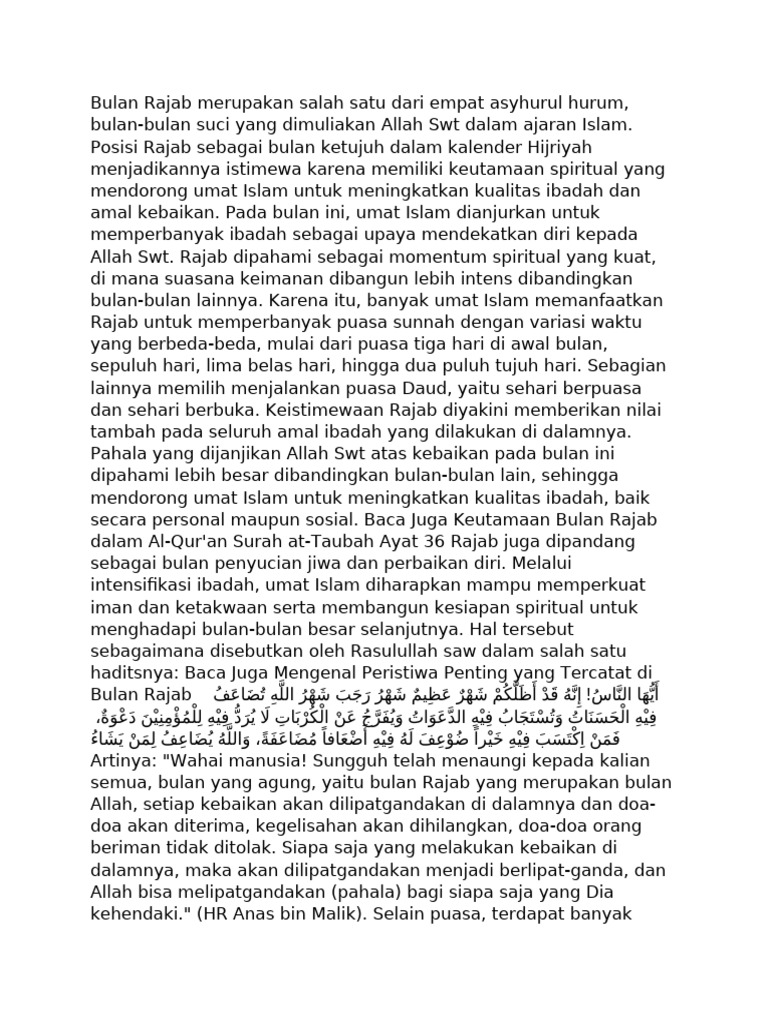 Keutamaan Bulan Rajab dalam Islam | PDF