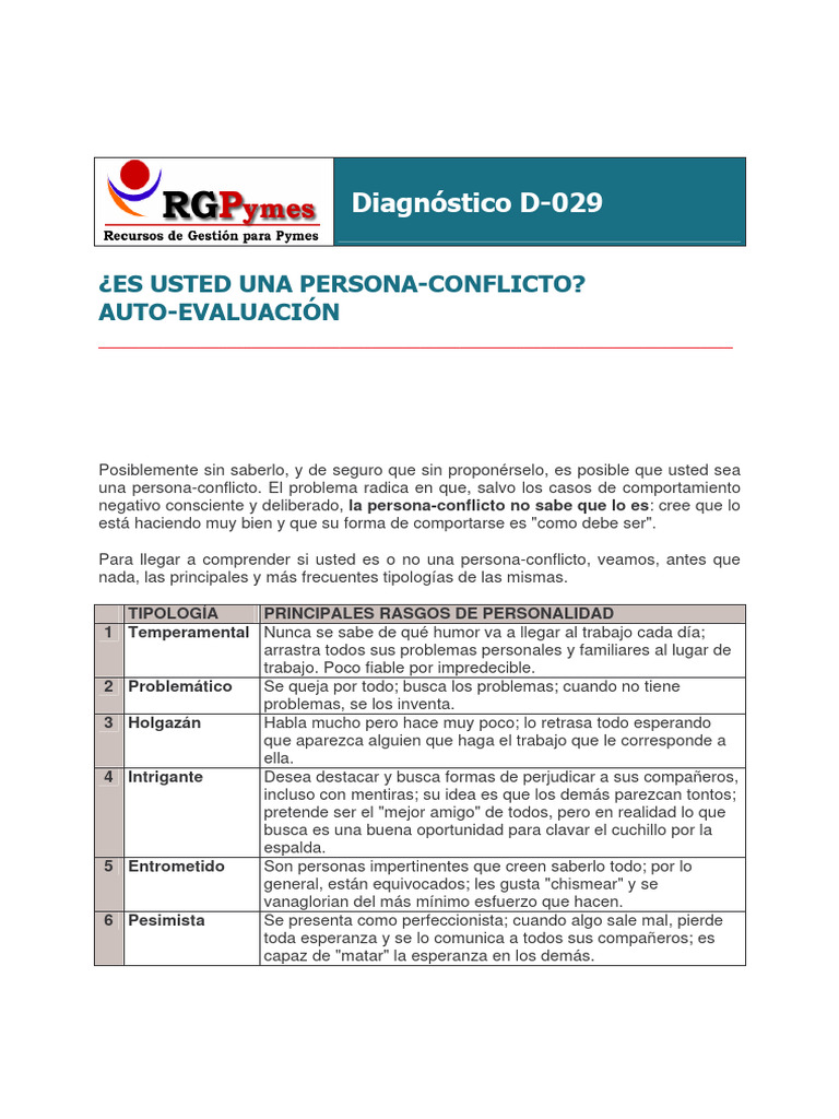 d029 ¿Es Usted Una Persona-Conflicto Auto-Evaluació | PDF