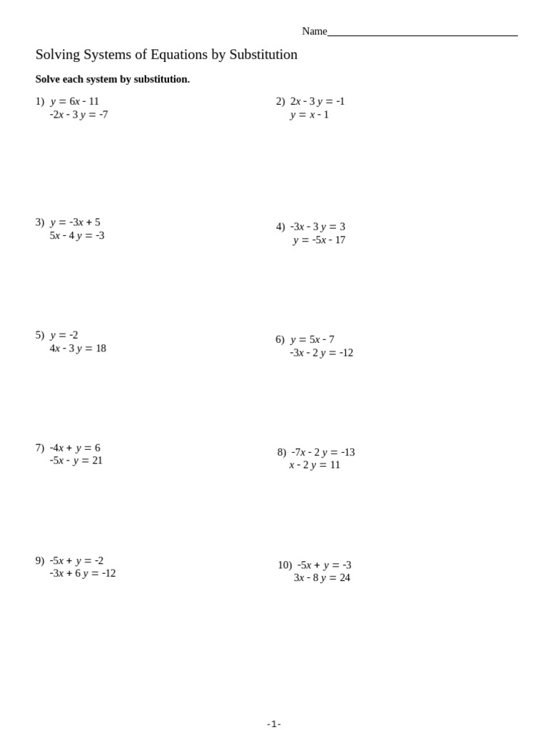 Systems of Equations Substitution | PDF