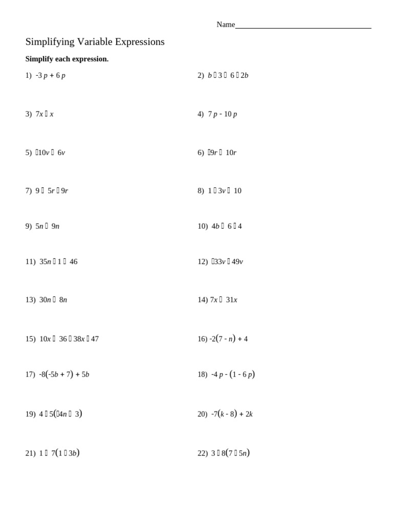 Simplifying Variable Expressions | PDF