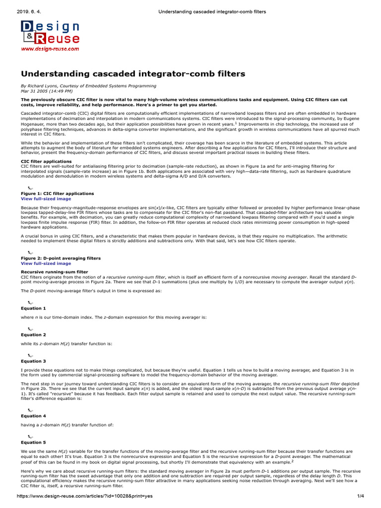 Understanding Cascaded Integrator-Comb Filters | PDF | Filter (Signal ...