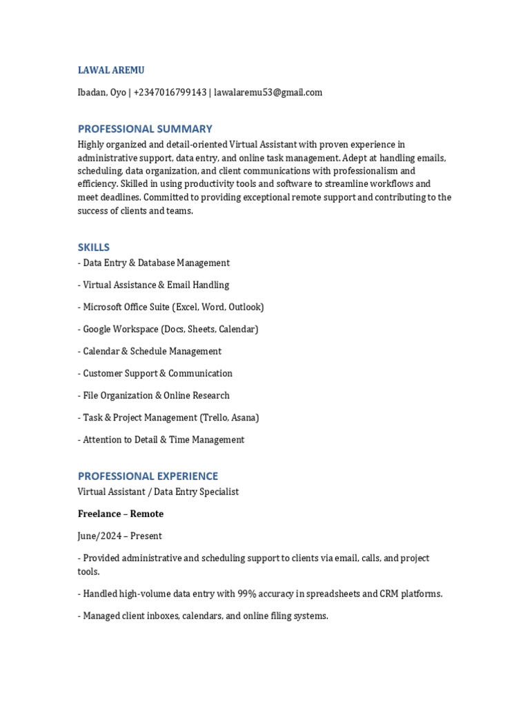 Virtual Assistant & Data Entry Expert | PDF