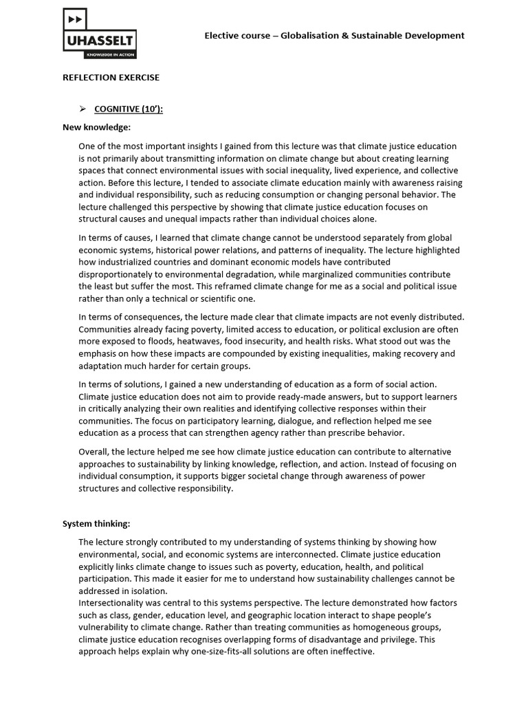 Reflection Exercise GSD8 | PDF | Sustainability | Economic Inequality