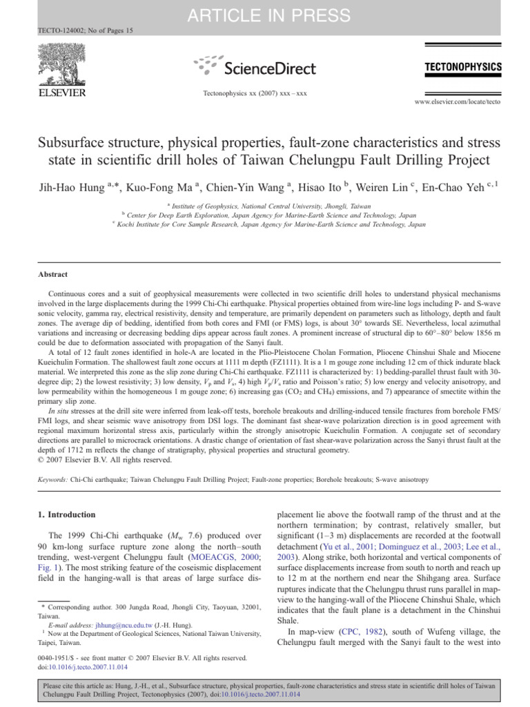 Subsurface Structure, Physical Properties, Fault-Zone Characteristics ...