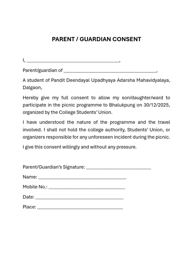 Parent Consent for College Picnic | PDF