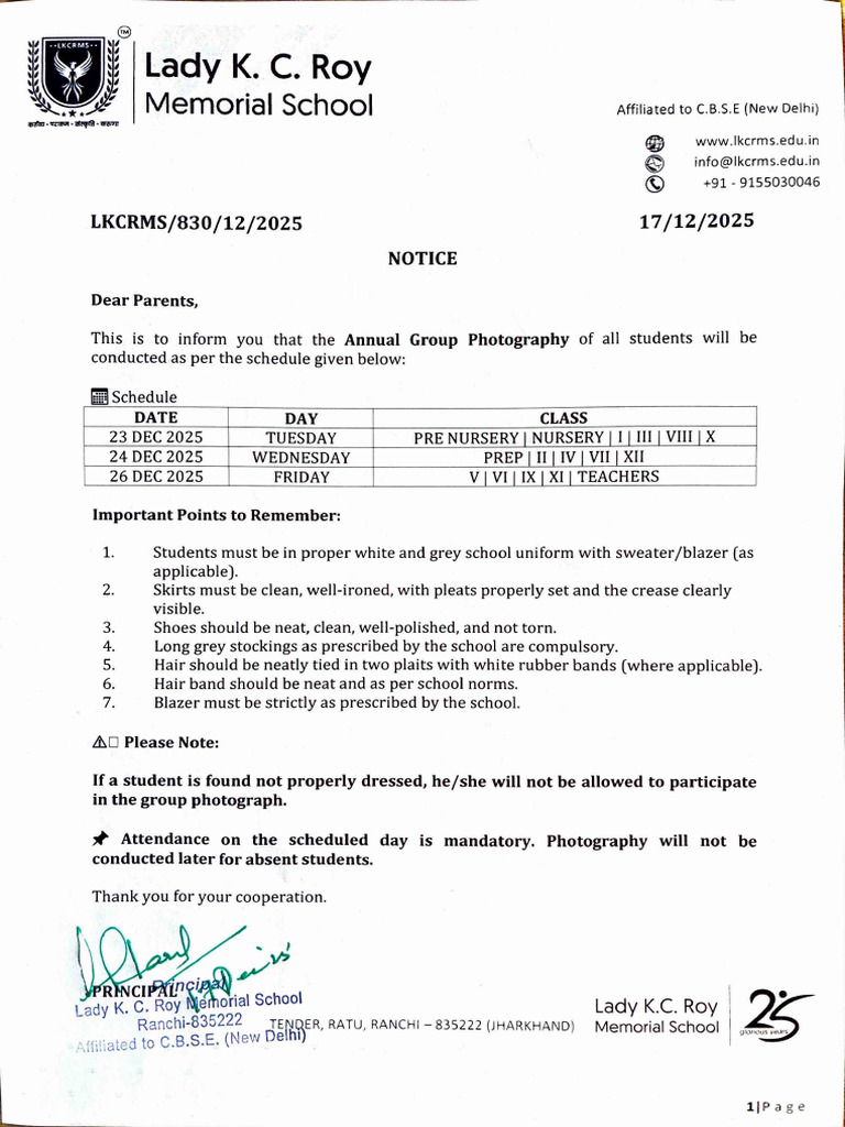 NOTICE NO. 830 (Re. Annual Group Photography) | PDF