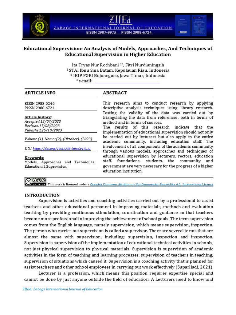 Educational Supervision An Analysis of Models Appr | PDF | Learning ...