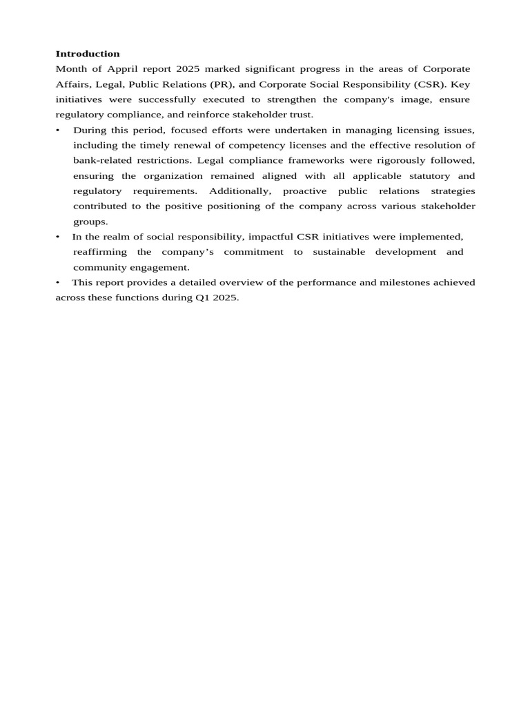 Mulugeta 1st Quaarter Report, 2025 MK | PDF | Travel Visa | Corporate ...