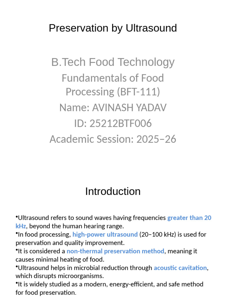 Ultrasound in Food Preservation Techniques | PDF | Ultrasound | Juice