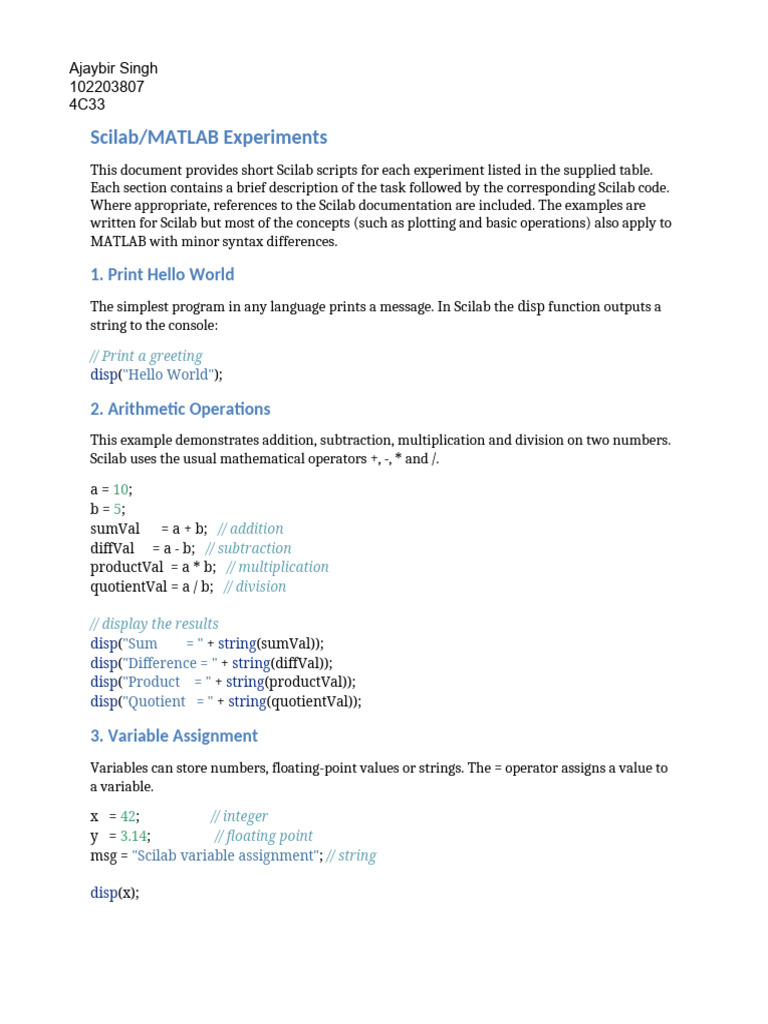 Scilab Scripts for Basic Experiments | PDF | Exponentiation | Function ...