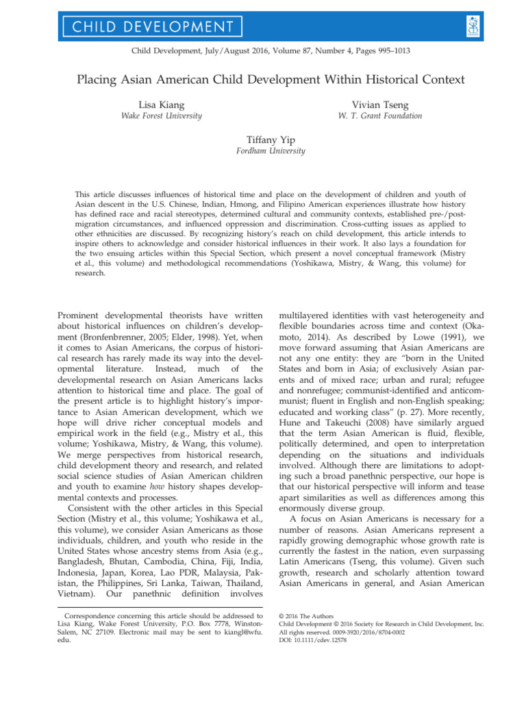 Placing Asian American Child Development Within Hi | PDF | Immigration ...