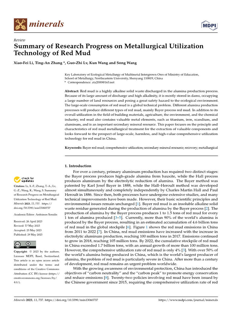 Red Mud Metallurgical Utilization Review | PDF | Porosity | Secondary ...