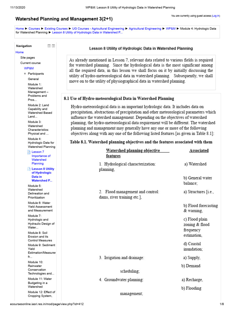 8 WP&M - Lesson 8 Utility of Hydrologic Data in Watershed Planning ...