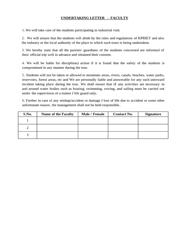 7.IV - Undertaking Letter - Faculty | PDF