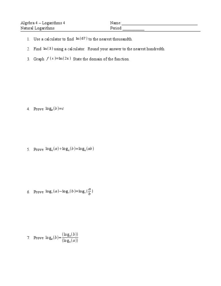 Natural Logarithms and Properties | PDF