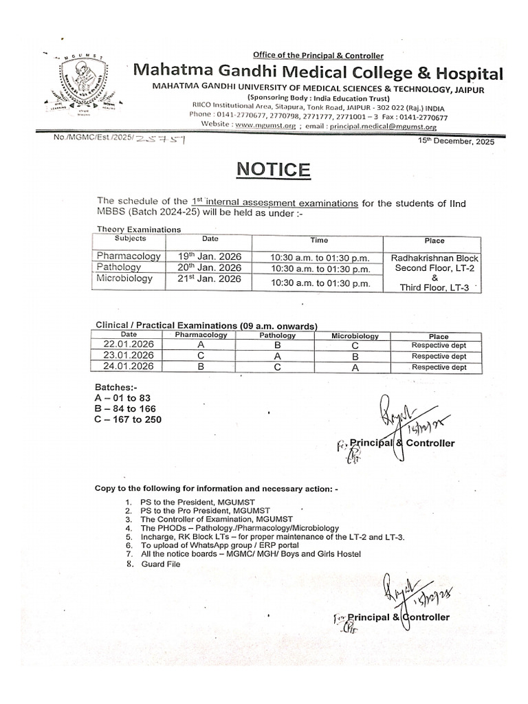 MBBS 1st Internal Assessment Examination Batch 2024-25 | PDF