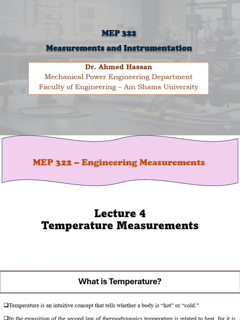 Lecture 4 - Temperature Measurements | PDF | Thermometer | Temperature