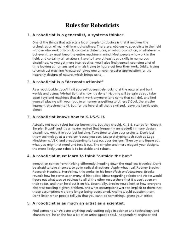 Essential Rules for Aspiring Roboticists | PDF | Robotics | Robot
