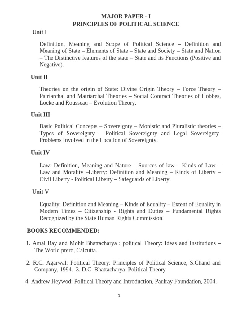 Major Paper - I Principles of Political Science | PDF | State (Polity ...