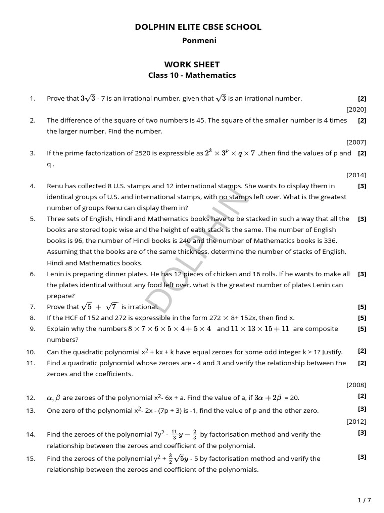 Maths Revision Worksheet Chap 1 To 8 | PDF | Factorization | Polynomial
