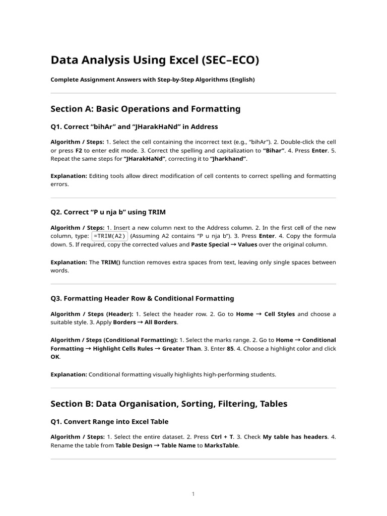 Excel Data Analysis Assignment Guide | PDF | Data Analysis | Microsoft ...