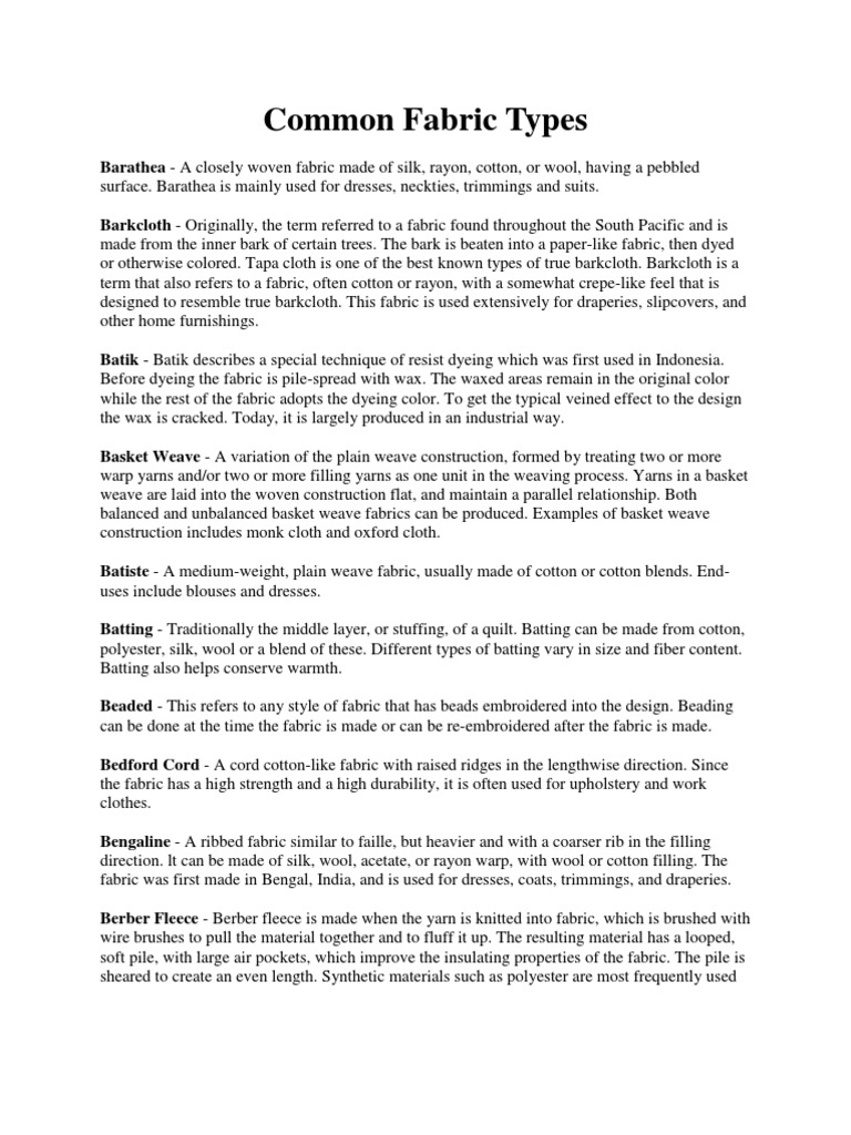 Common Fabric Types | PDF | Textiles | Knitting