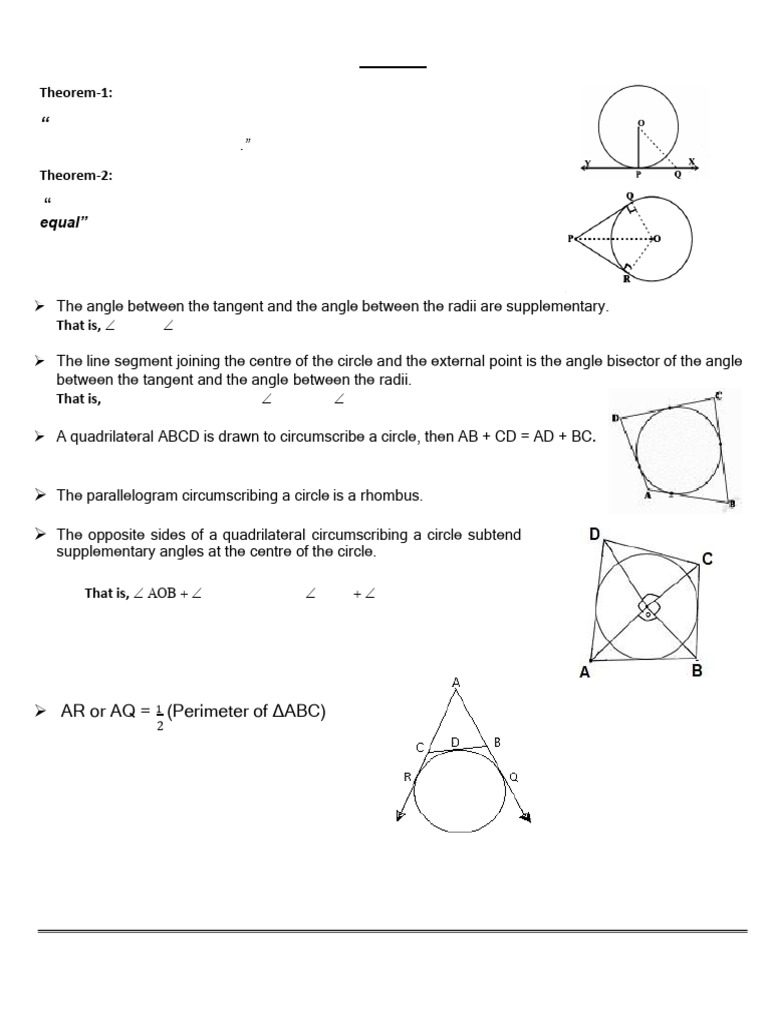 Circle Theorems and Tangent Properties | PDF | Circle | Area