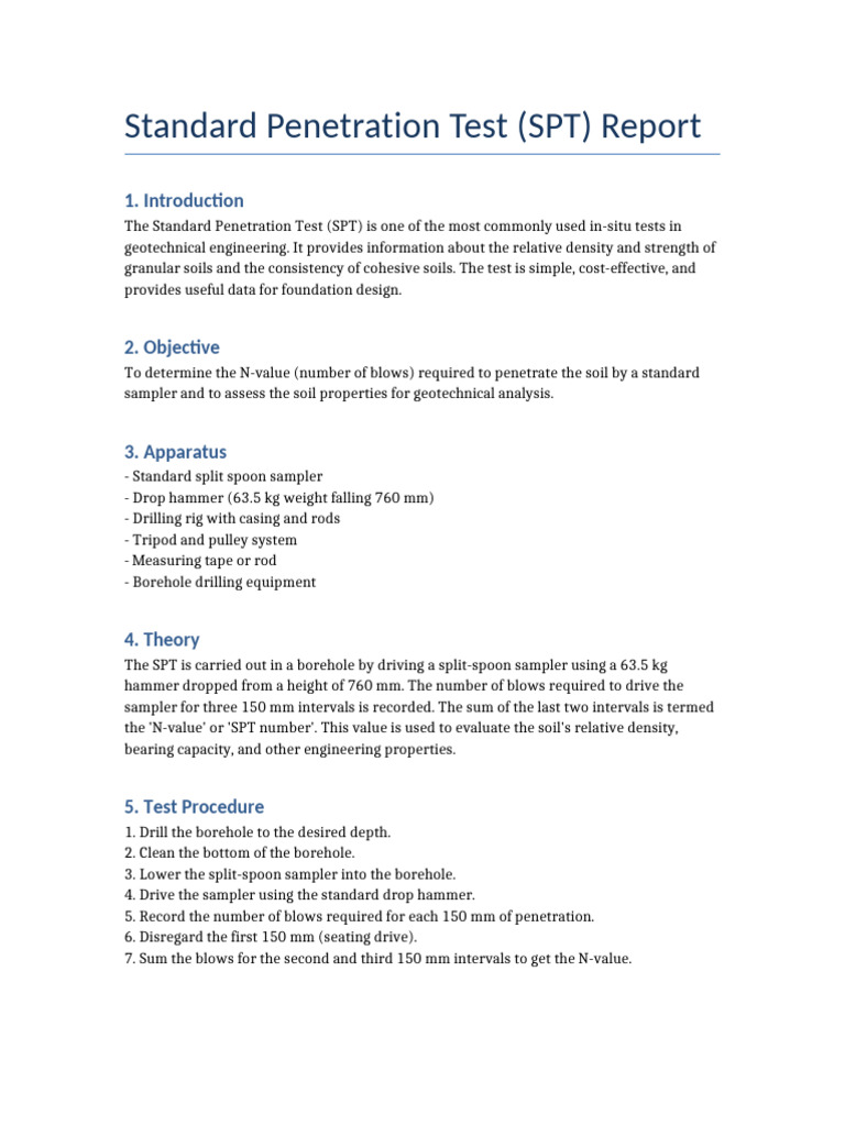 Standard Penetration Test (SPT) Overview | PDF