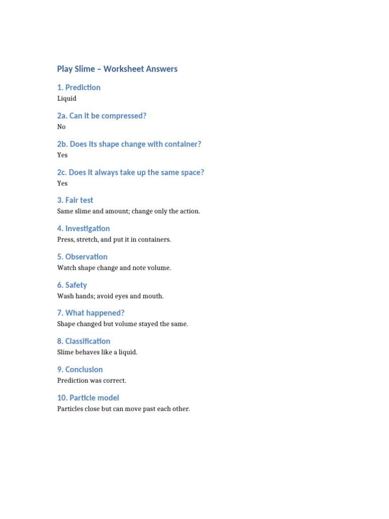 Play Slime Answers | PDF