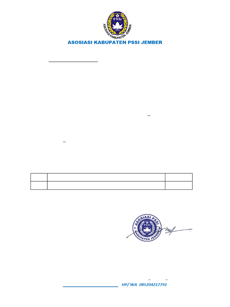 Permohonan Dispensasi PSSI Jember 2024 | PDF
