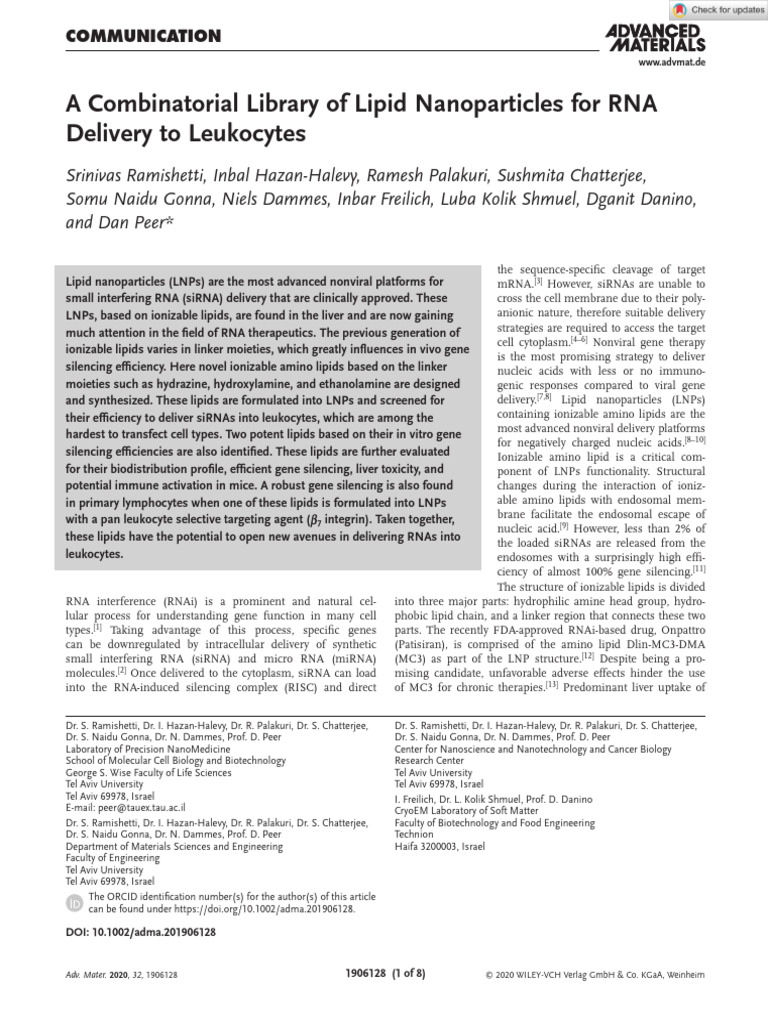 A Combinatorial Library of Lipid Nanoparticles For RNA Delivery To ...