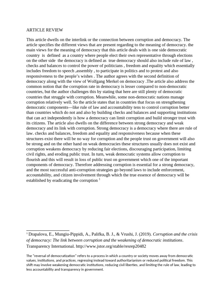 ARTICLE REVIEW - Political Science | PDF | Democracy | Political Ideologies