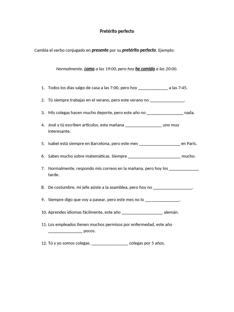 Pretérito perfecto práctica | PDF