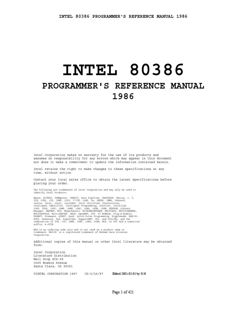 Intel 80386 Programmer's Reference Manual | Instruction Set | Computer ...