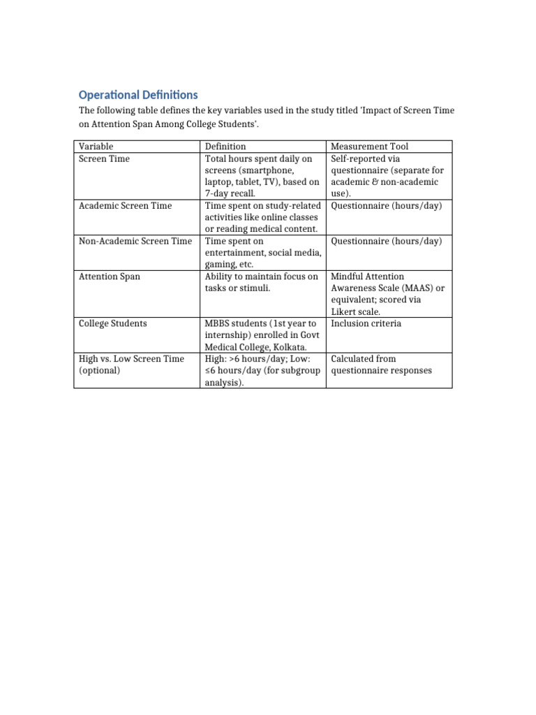 Screen Time Impact on College Attention | PDF