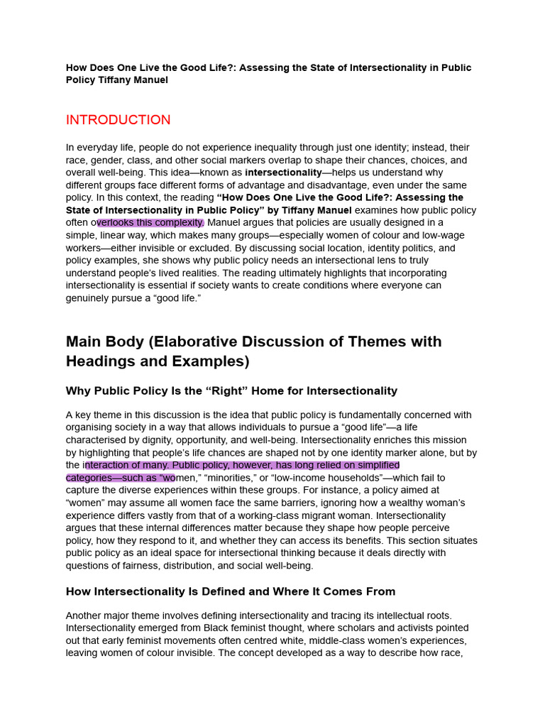Intersectionality in Public Policy Analysis | PDF | Intersectionality ...