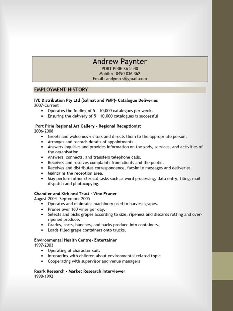 Andrew Paynter's Employment Resume | PDF