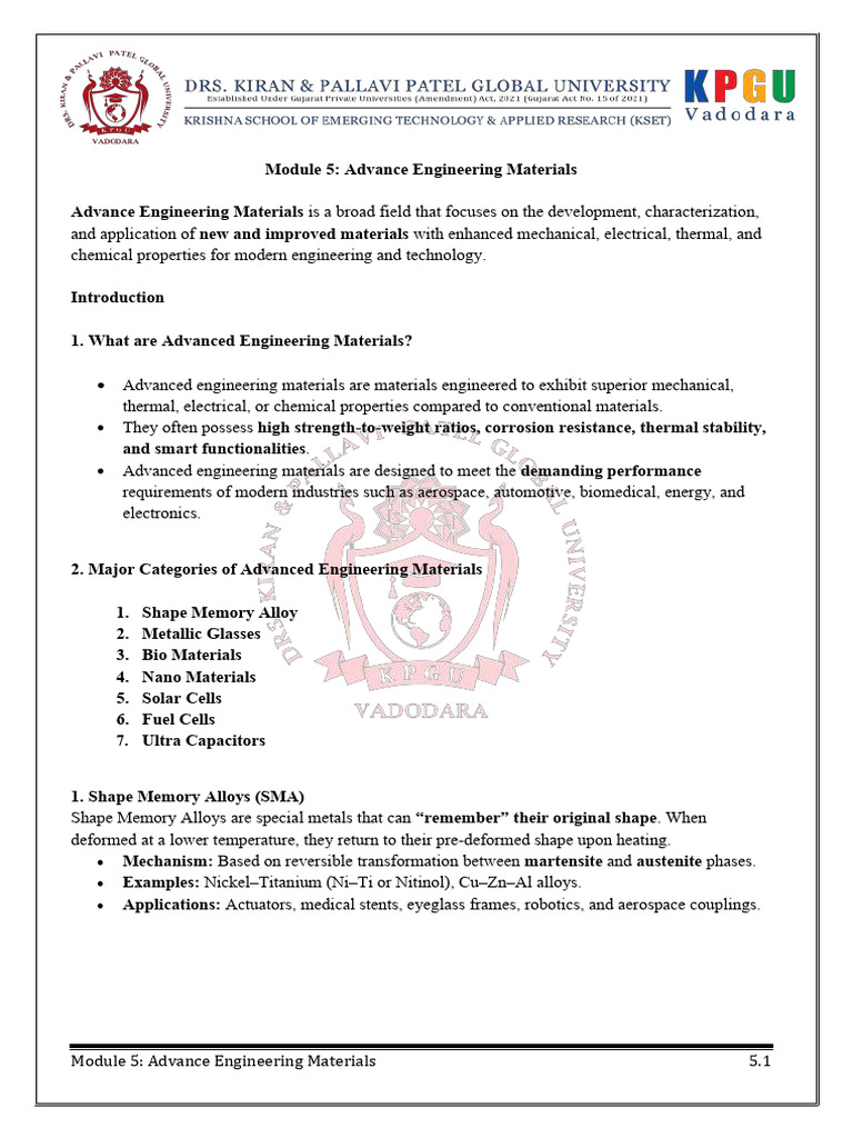 Advanced Engineering Materials Overview | PDF | Shape Memory Alloy ...