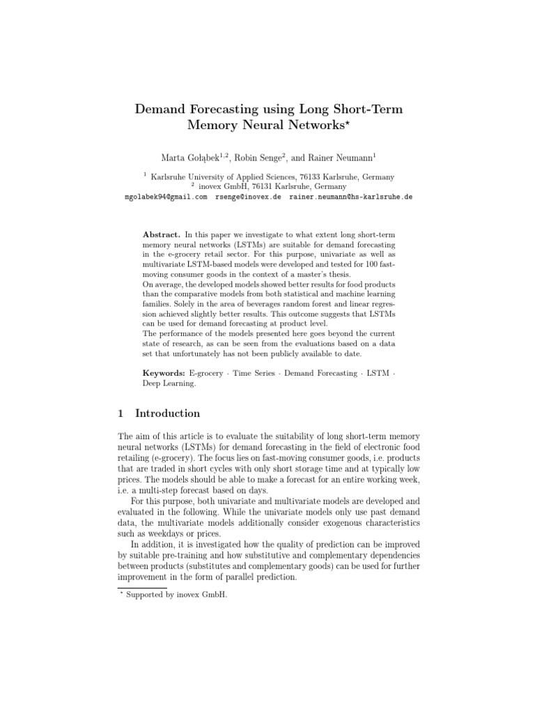 Demand Forecasting Using Long Short-Term | PDF | Forecasting | Time Series