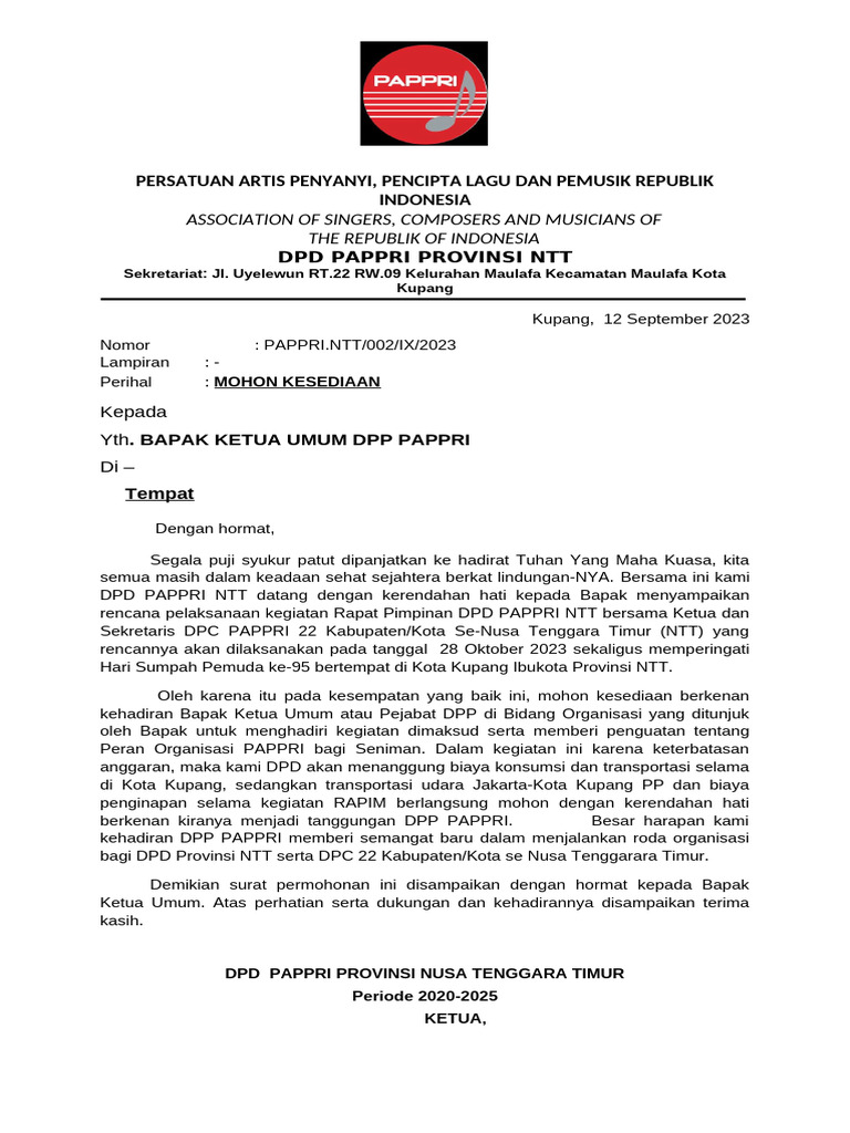 Rapat Pimpinan PAPPRI NTT 2023 | PDF